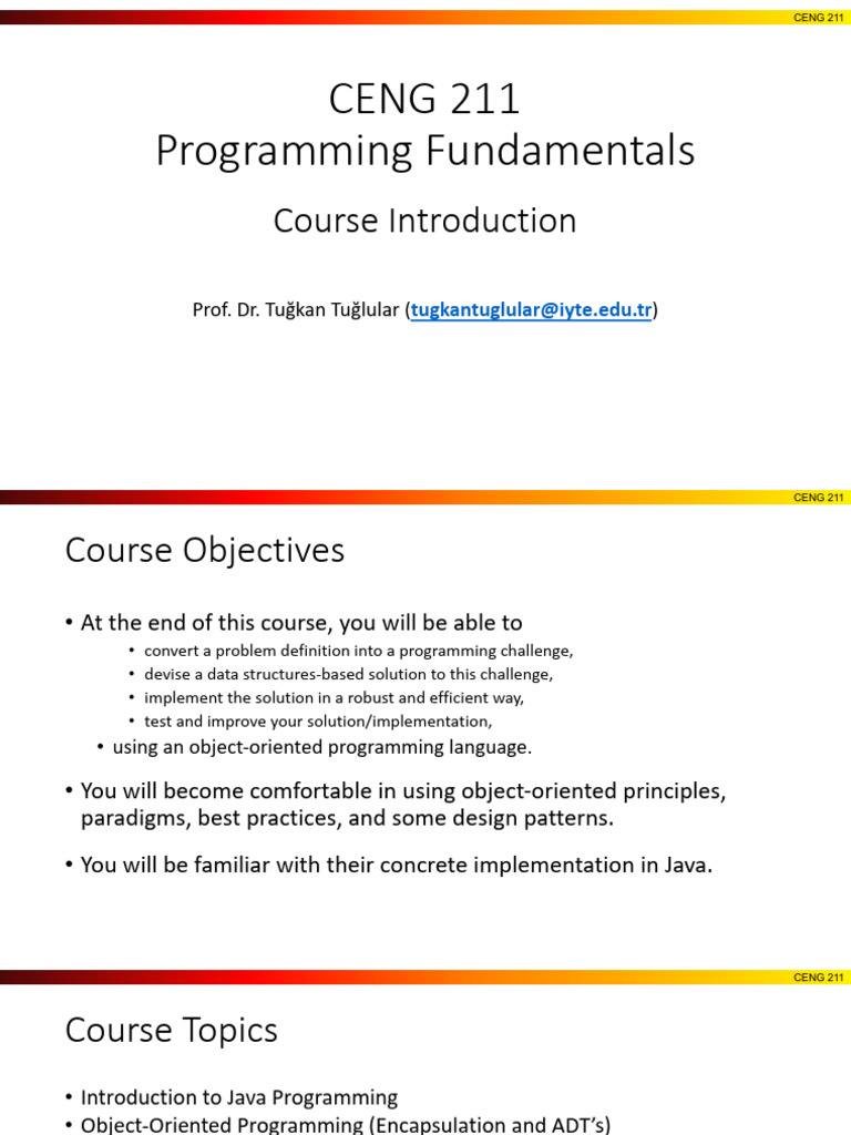 CENG211 Introduction (Bakıldı) | PDF | Object Oriented Programming | Computer Programming