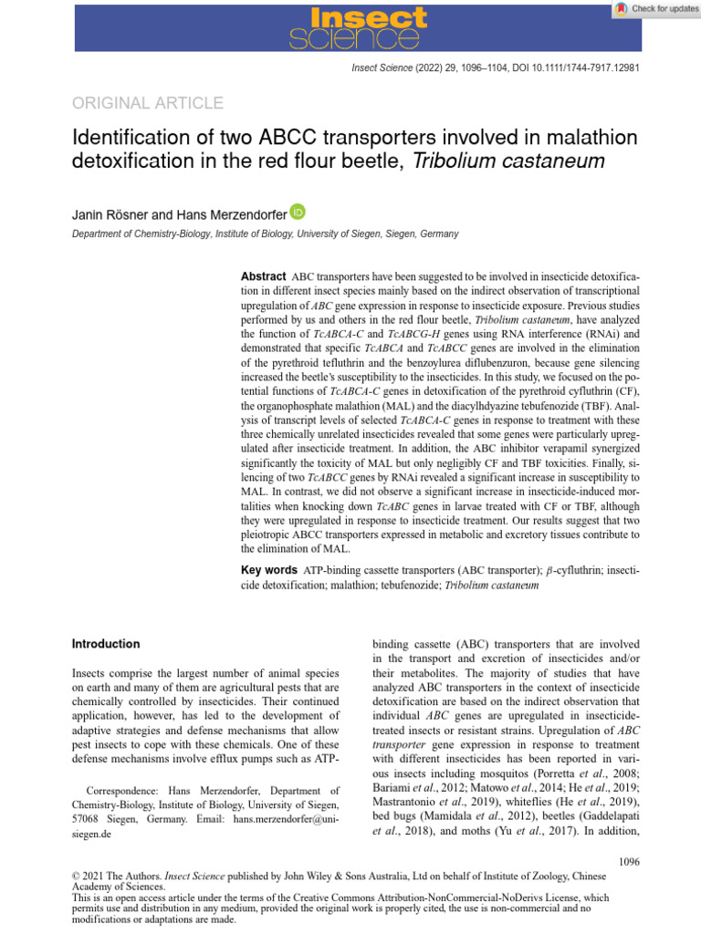 Insect Science - 2021 - Rösner - Identification of Two ABCC ...