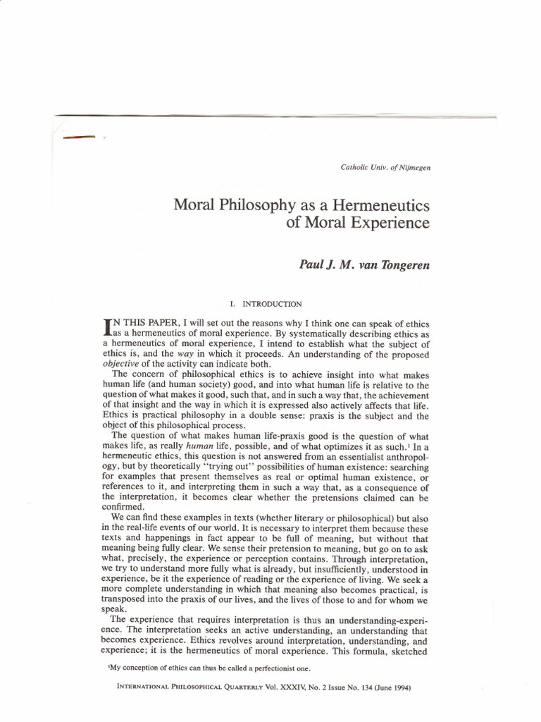 Hermeneutics of Moral Experience | PDF | Experience | Phenomenology ...