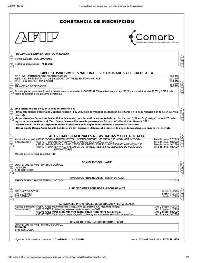 AFIP - Constancia CUIT | PDF