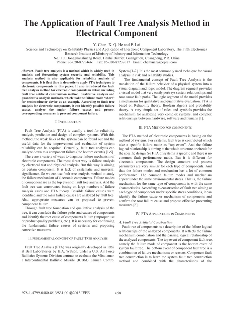 The Application of Fault Tree Analysis Method in Electrical Component | PDF