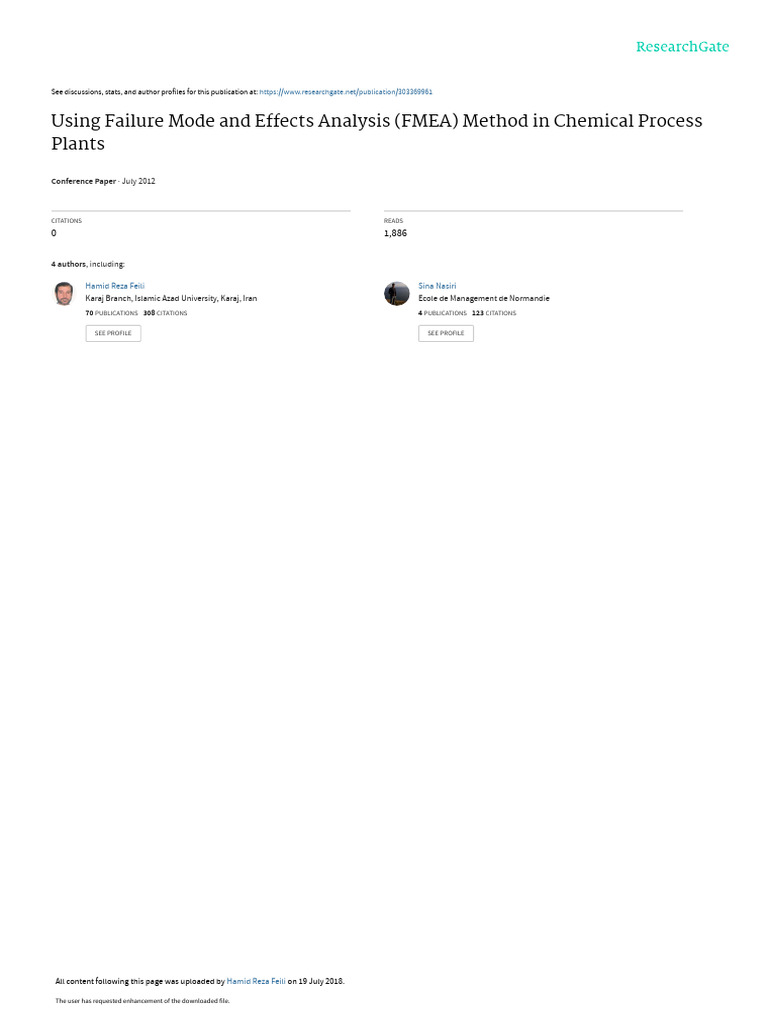 Using Failure Mode and Effects Analysis (FMEA) Method in Chemical Process Plants | PDF