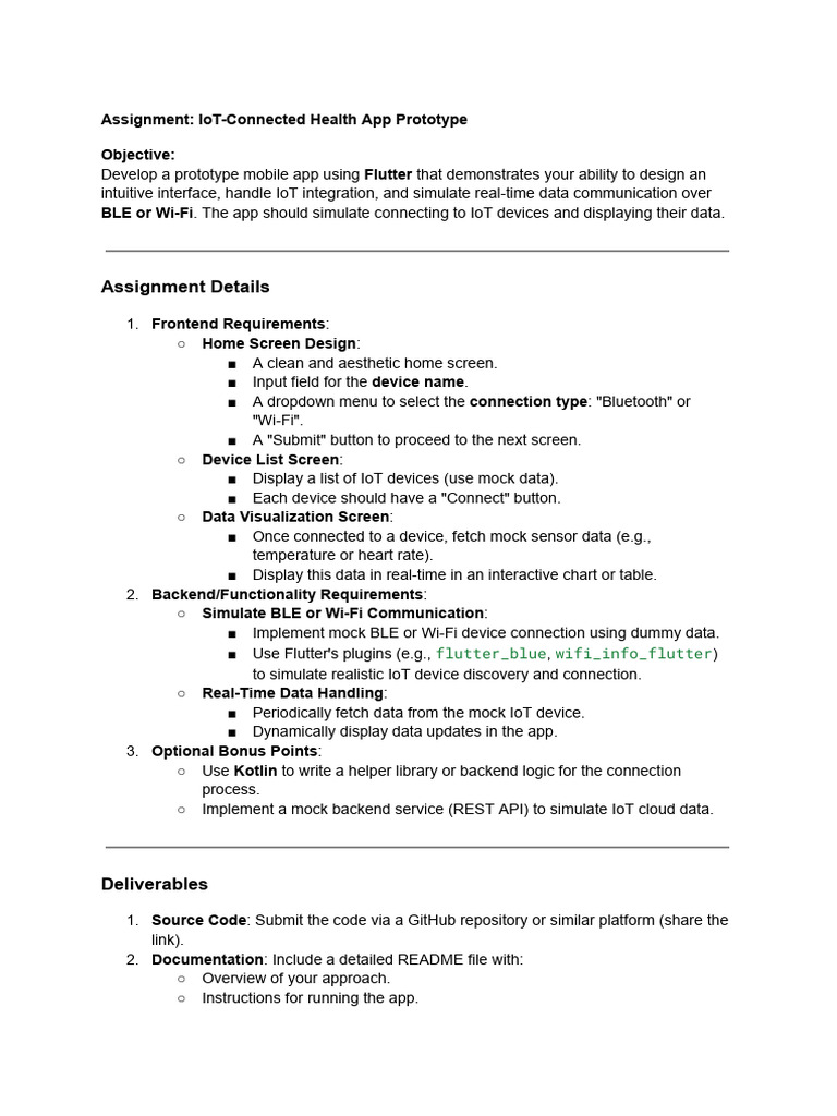 Assignment - Full Stack Flutter Developer | PDF | Internet Of Things | Data