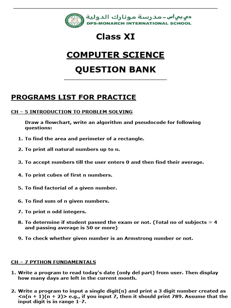 Computer Science Grade-11 Question Bank | PDF | Reserved Word | Data Type