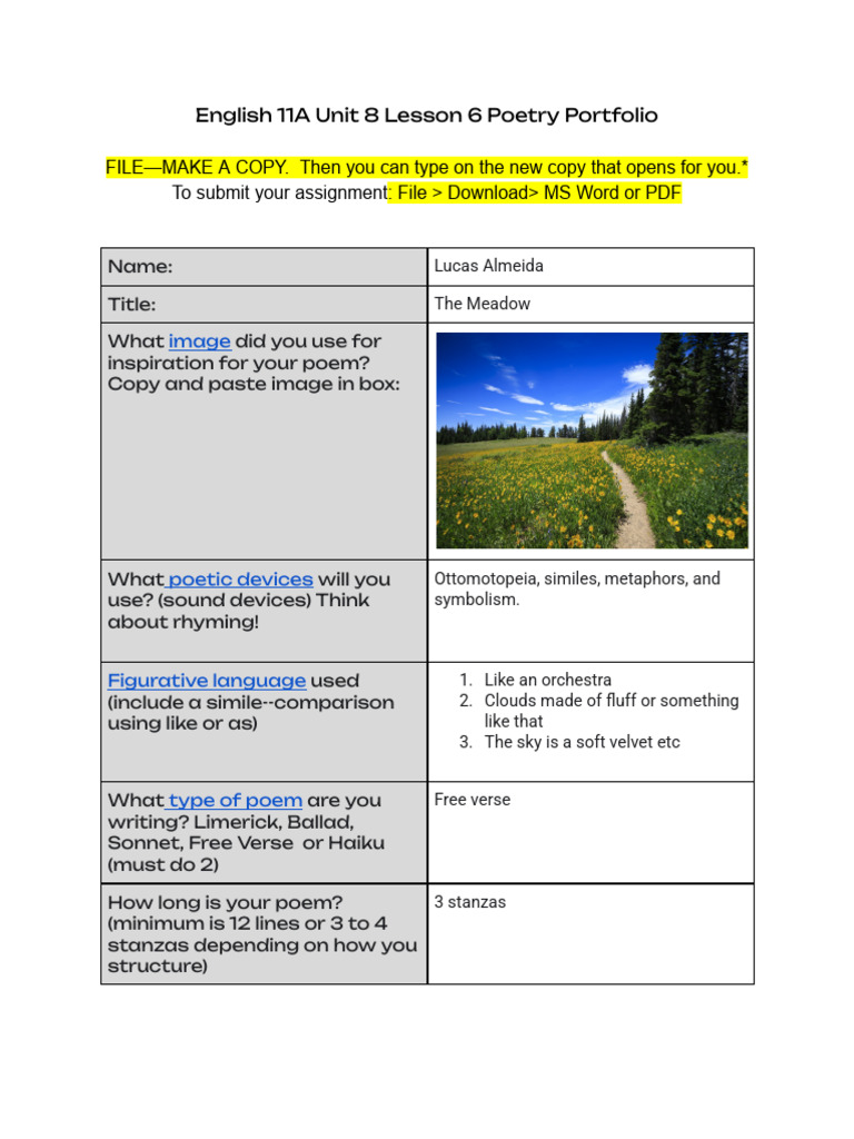 English 11A Unit 8 Lesson 6 Poetry Portfolio | PDF