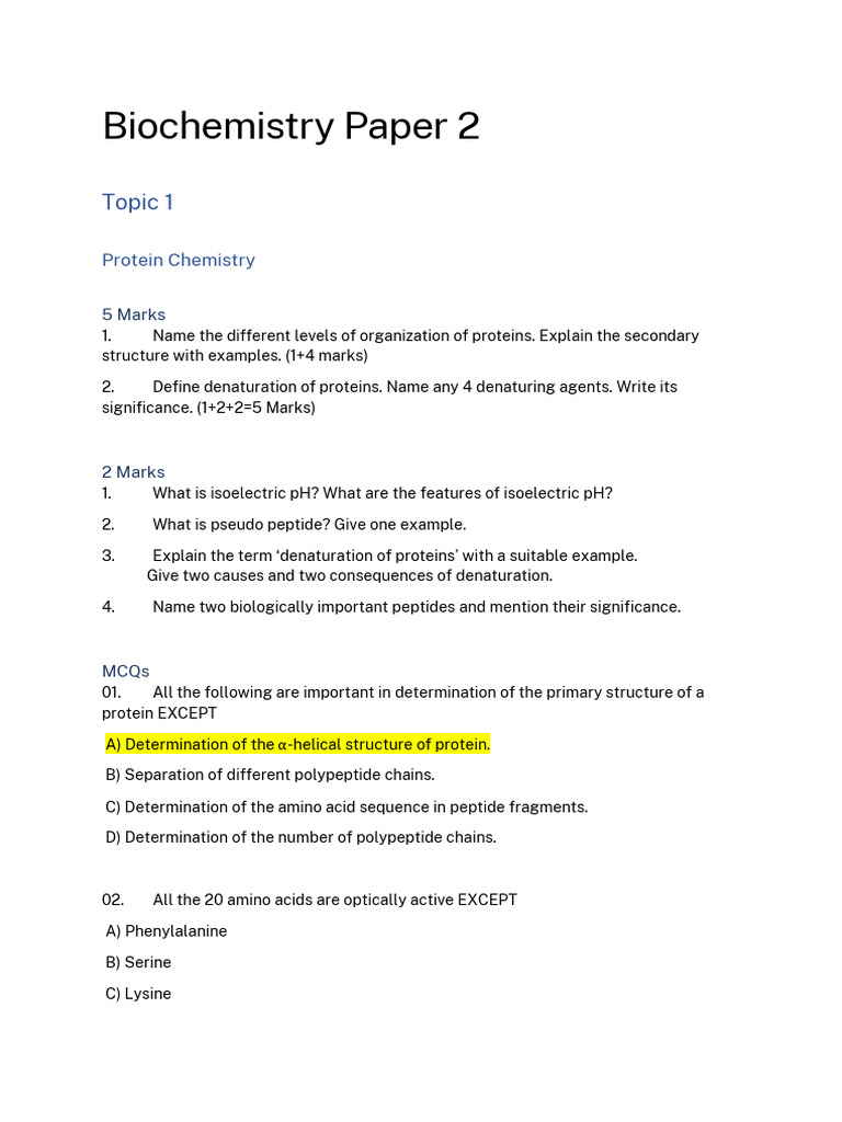 Biochemistry Paper 2 Questions Plus MCQs | PDF | Genetic Code | Dna
