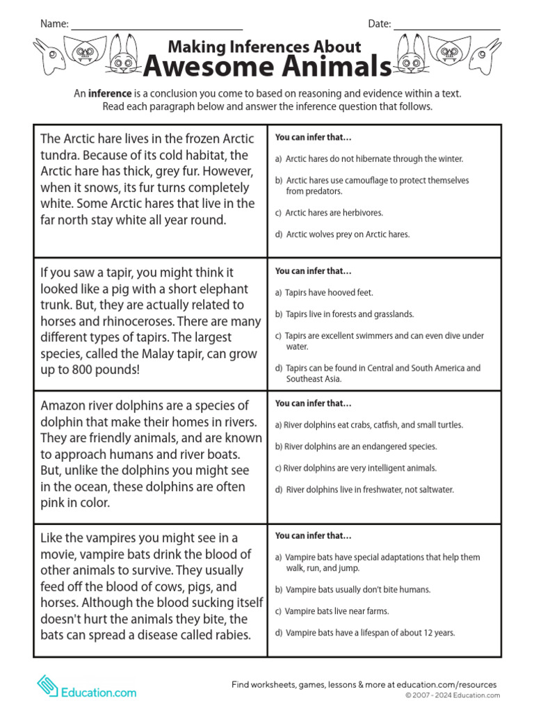 making-inferences-about-awesome-animals | PDF | Bat | Predation
