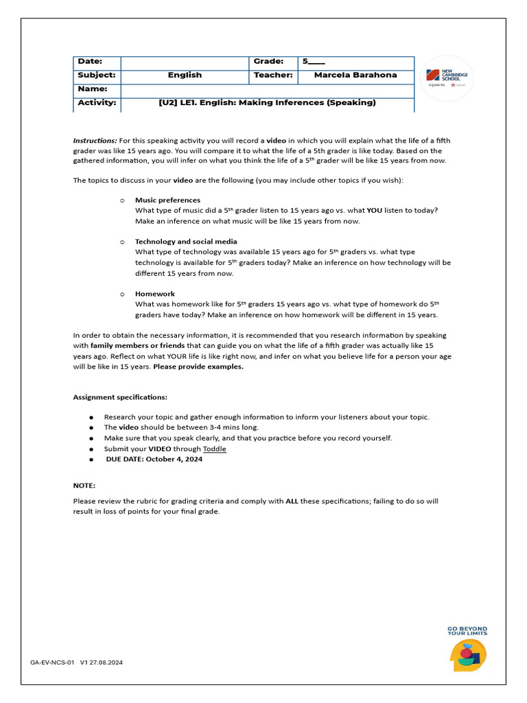 Speaking Activity Instructions (Resource 3) | PDF | Cognition | Learning