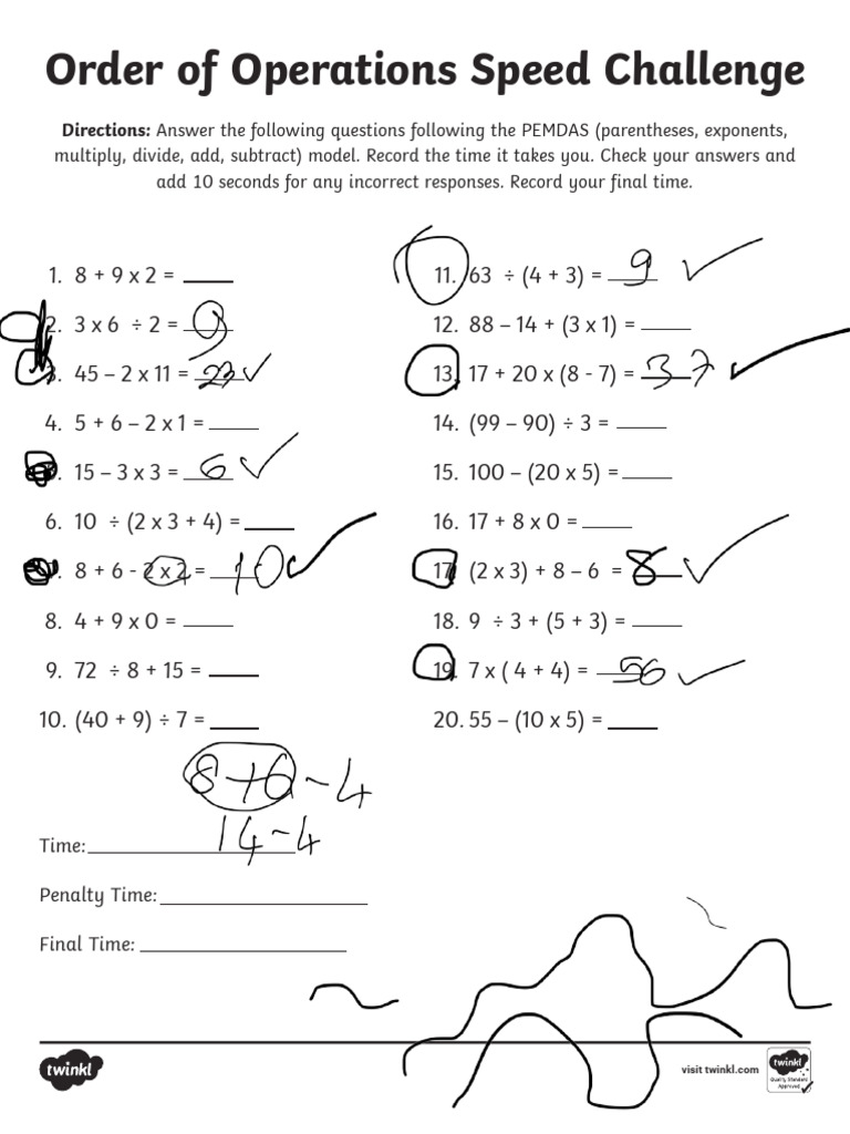 Order of Operations PMDAS Speed Solving Activity | PDF