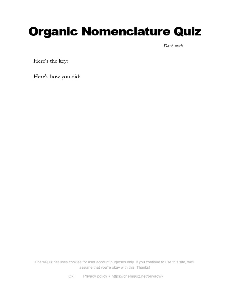 Organic Nomenclature Quiz Ans | PDF | Chemical Substances | Molecules