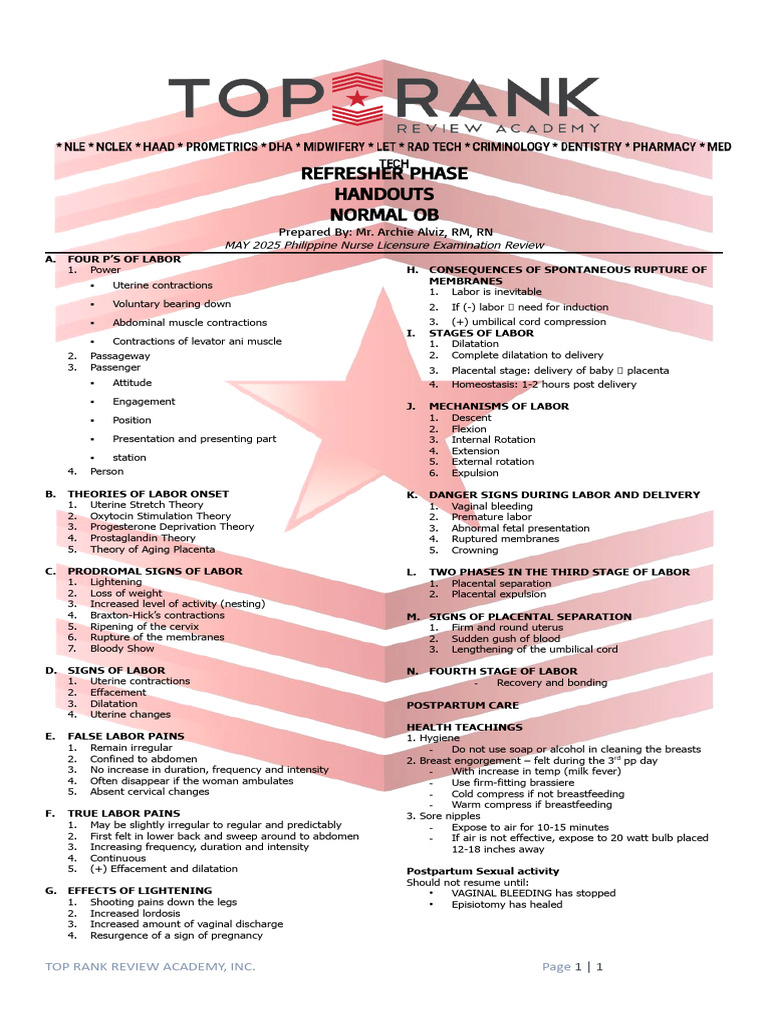 Handouts - Normal Ob - Mr. Alviz PDF | PDF | Childbirth | Female Mammals