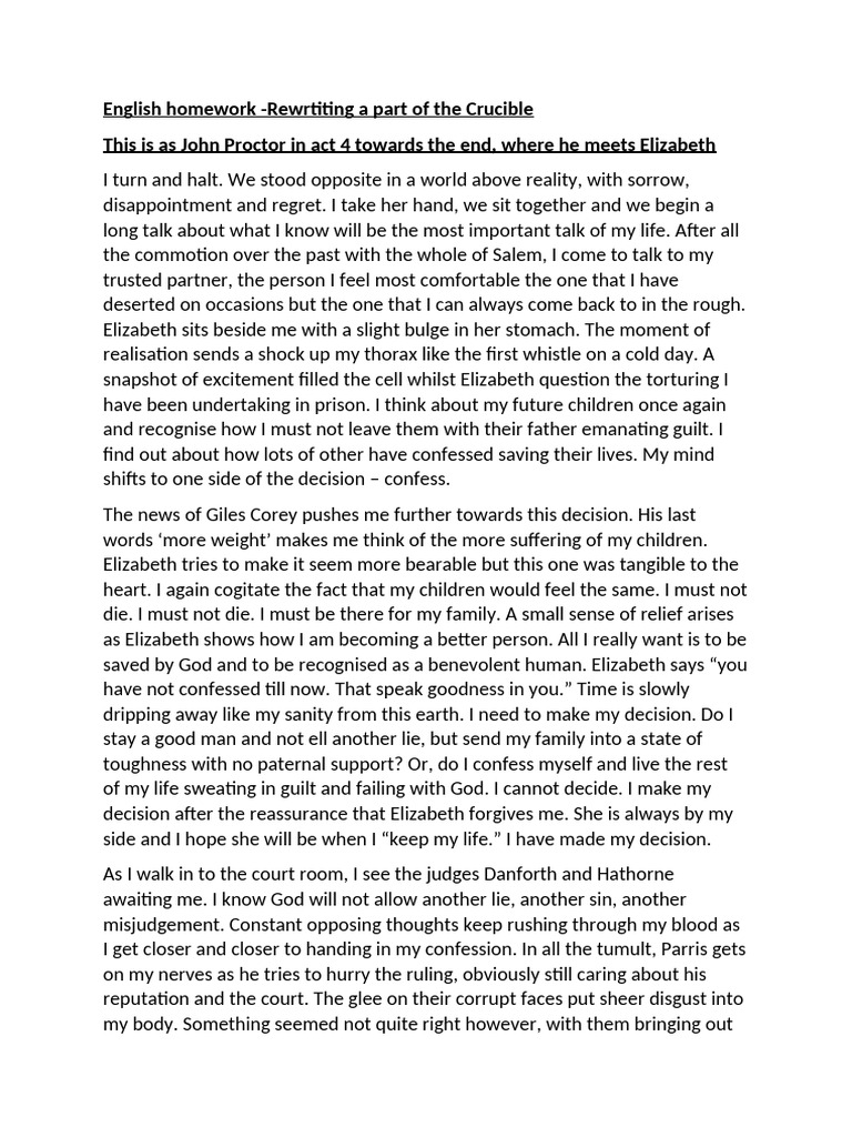 English Homework - Rewrtiting A Part of The Crucible | PDF