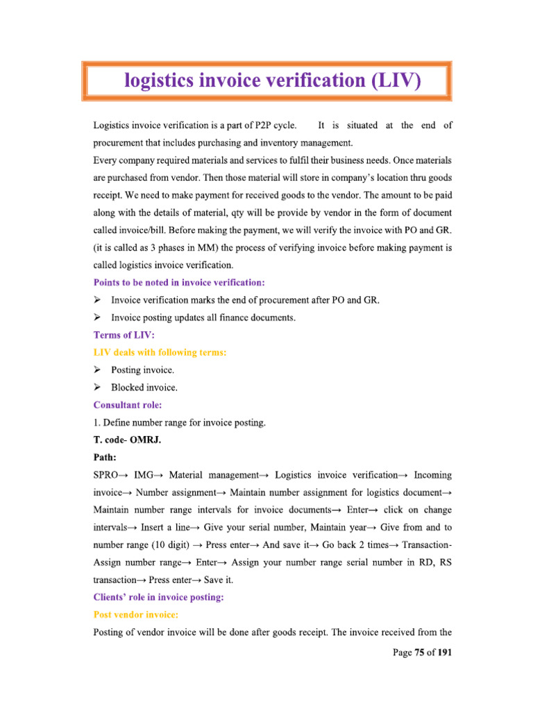 Logistic Invoice Verification (MIRO) | PDF
