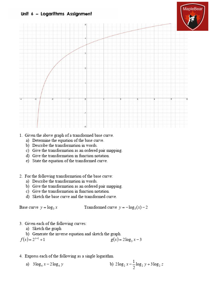 Unit 6 – Logarithms Assignment | PDF | Logarithm | Derivative