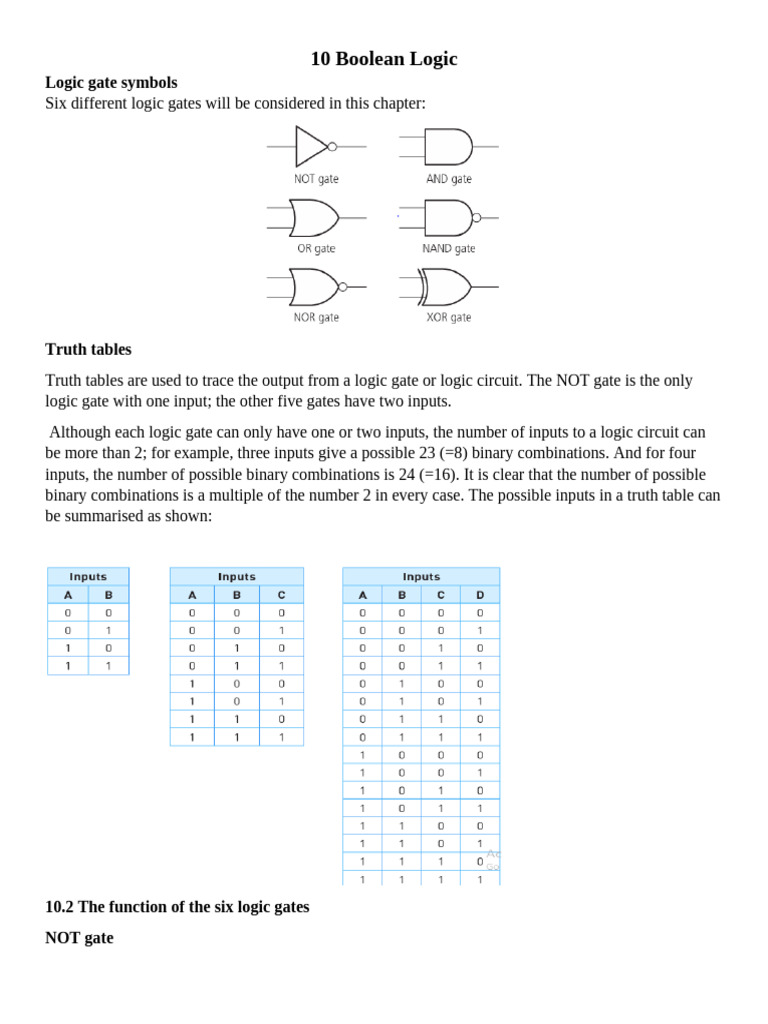 Ch.10 Boolean Logic Handouts | PDF