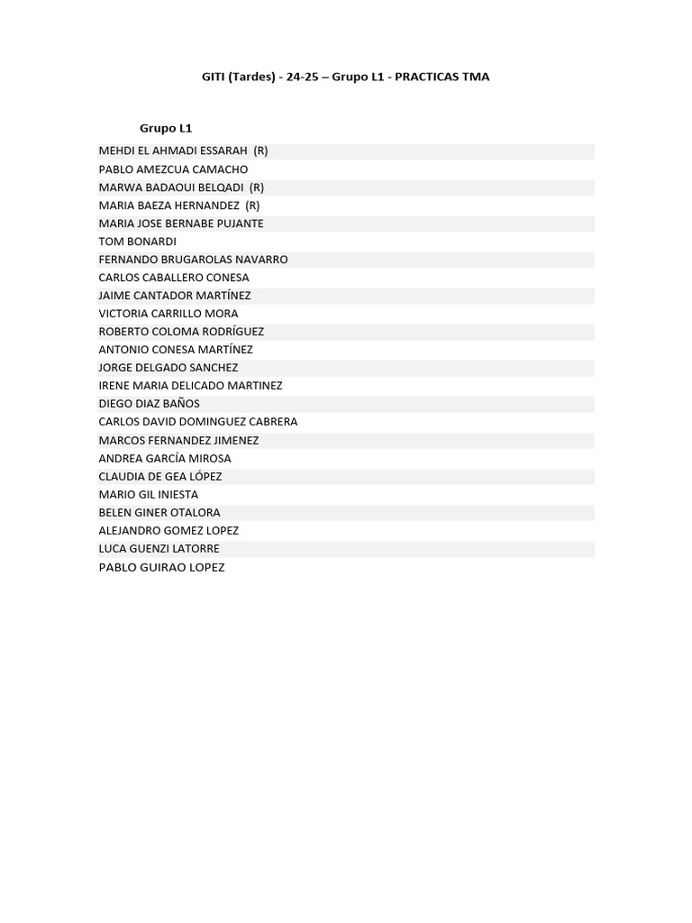 GITI Tdes 24-25 Grupos L1-L2 | PDF