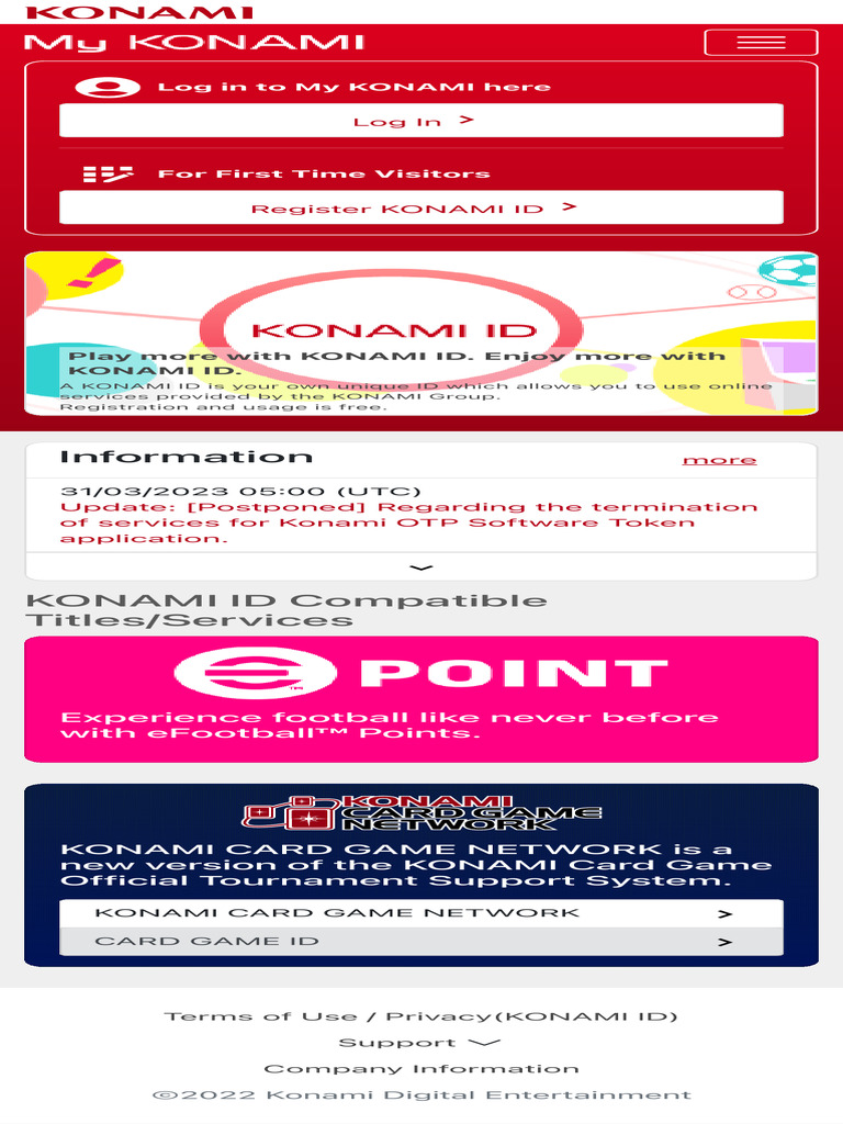 My KONAMI Login and Services Guide | PDF