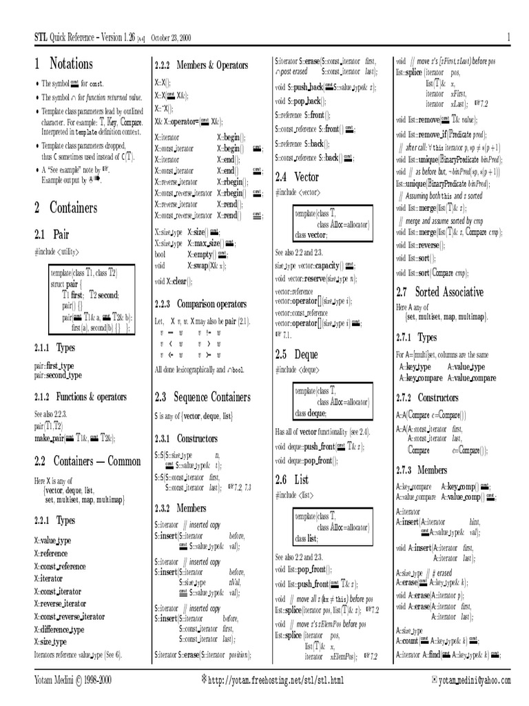STL Reference Card | PDF