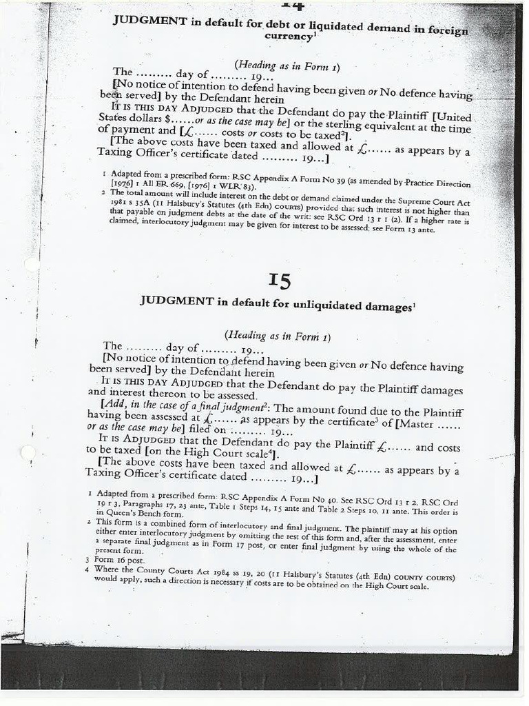 Form - Judgment in Default For Unliquidated Damages | PDF