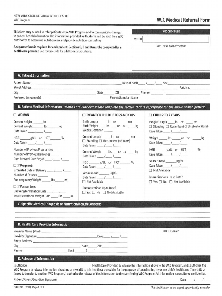 Wic Medical Referral Form (For Mother) | PDF