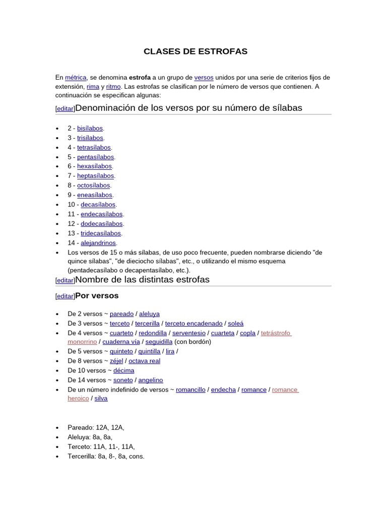 Clases de Estrofas | PDF | Ritmo y medidor | Teoría literaria