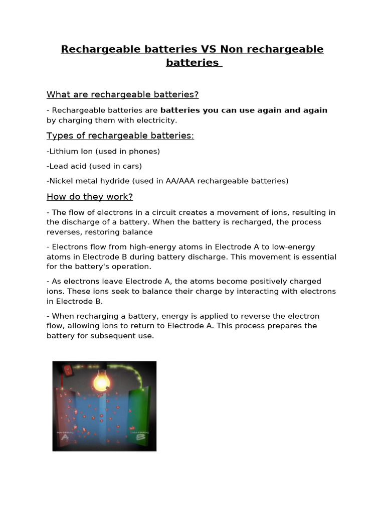 Rechargeable Batteries VS Non Rechargeable Batteries | PDF