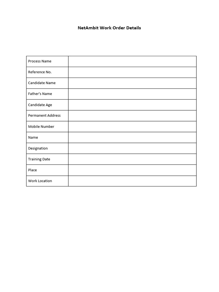 Work Order-Work Order Form | PDF