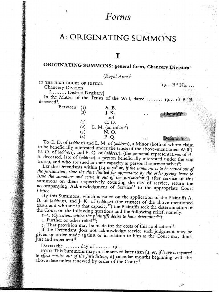 FORMS - ORIGINATING SUMMONS | PDF
