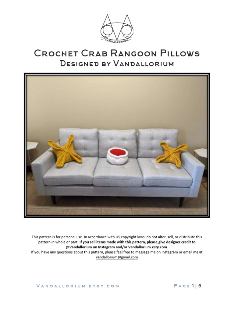 Crochet Crab Rangoon Pillows | PDF | Crochet | Textile Arts