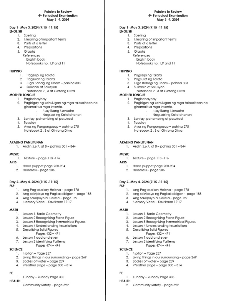 4thpt - Pointers To Review | PDF | Geometry | Mathematics