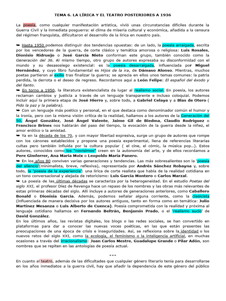 Tema 6 | PDF | Poesía | Literatura española