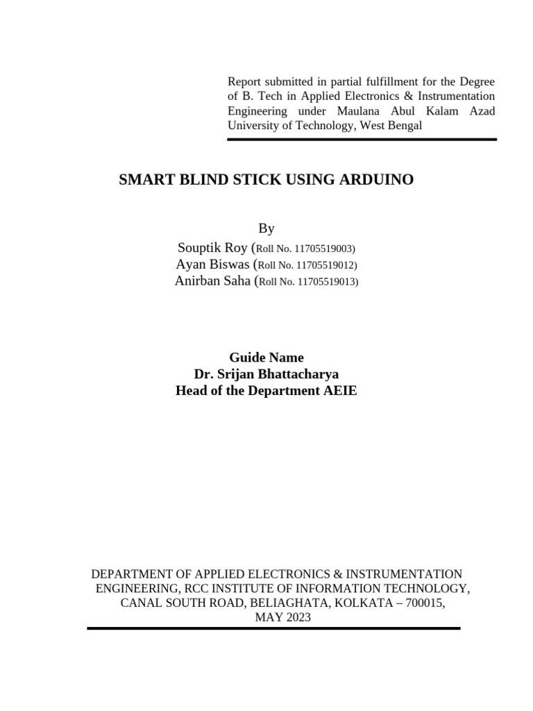 Smart Blind Stick Project with Arduino | PDF | Arduino | Computer ...