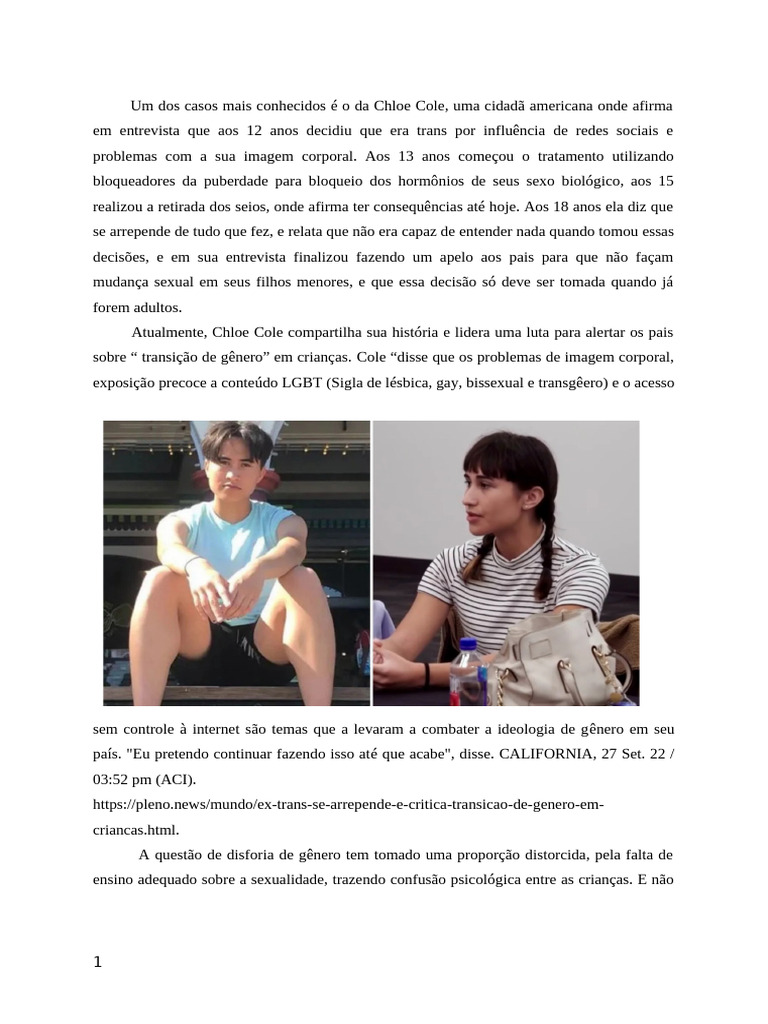 Arrependimento de Transição: Caso Chloe Cole | PDF | Adolescência ...