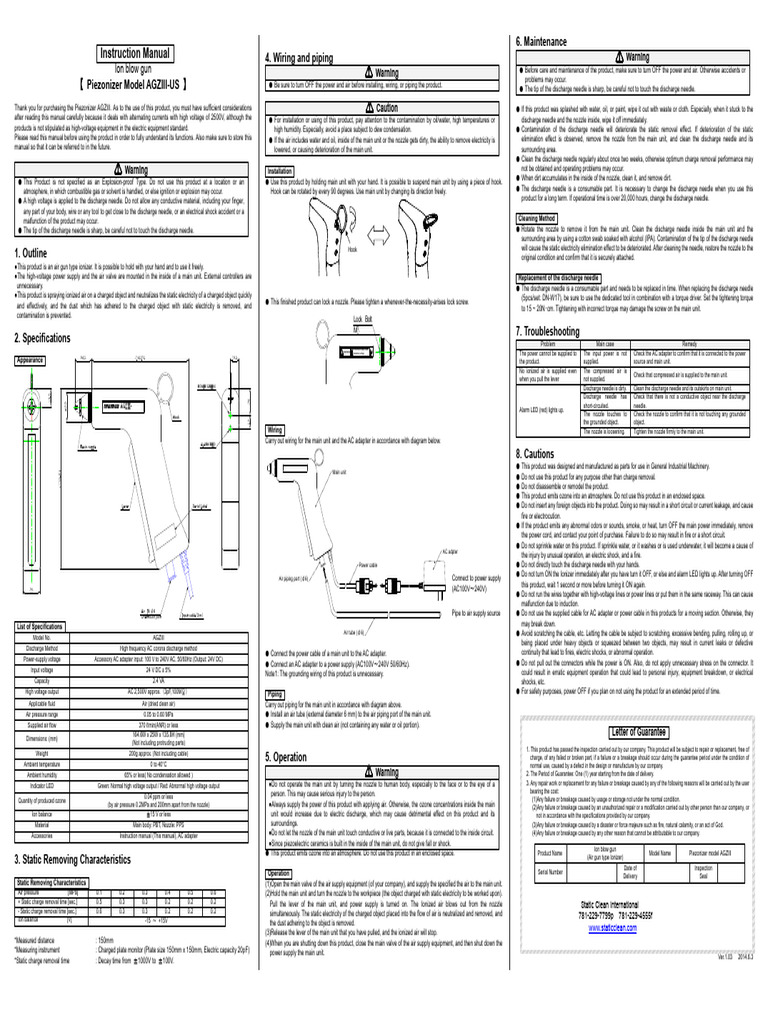 AGZIII Ionizing Gun Instruction Manual - Static Clean | PDF ...