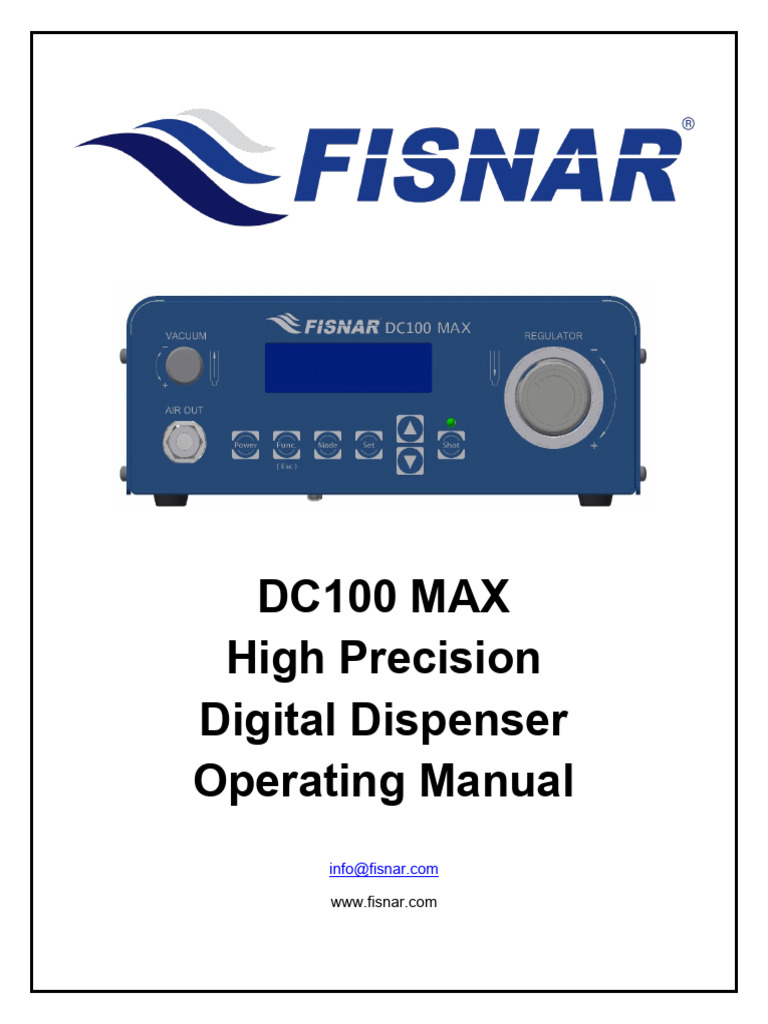 DC100 MAX Dispenser Operating Manual | PDF | Syringe | Power Supply