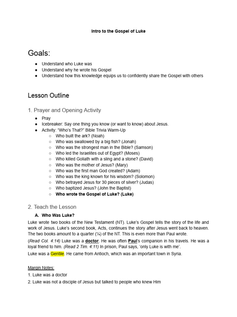 Intro To The Gospel of Luke | PDF | Jesus | Gospel Of Luke