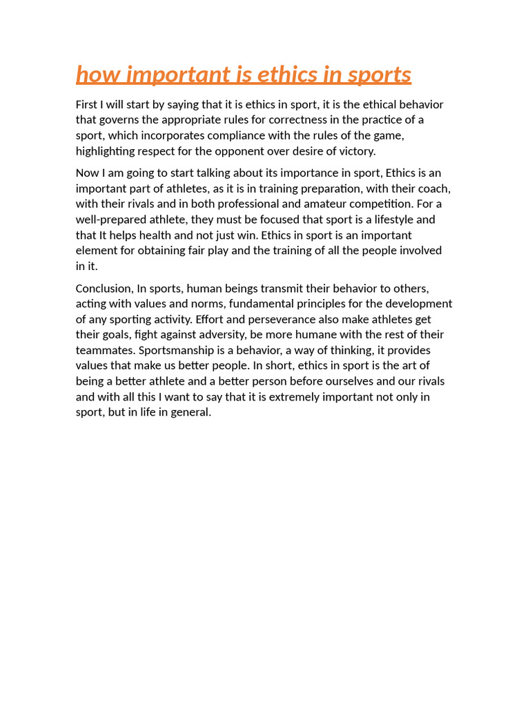 Importance of Ethics in Sports | PDF