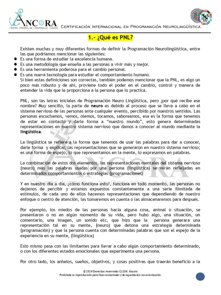MANUAL PNL | PDF | Programación neurolingüistica | Mente