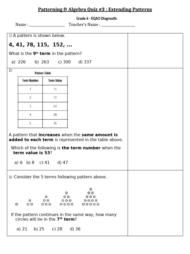Patterning Quiz 3 Extending Patterns | PDF