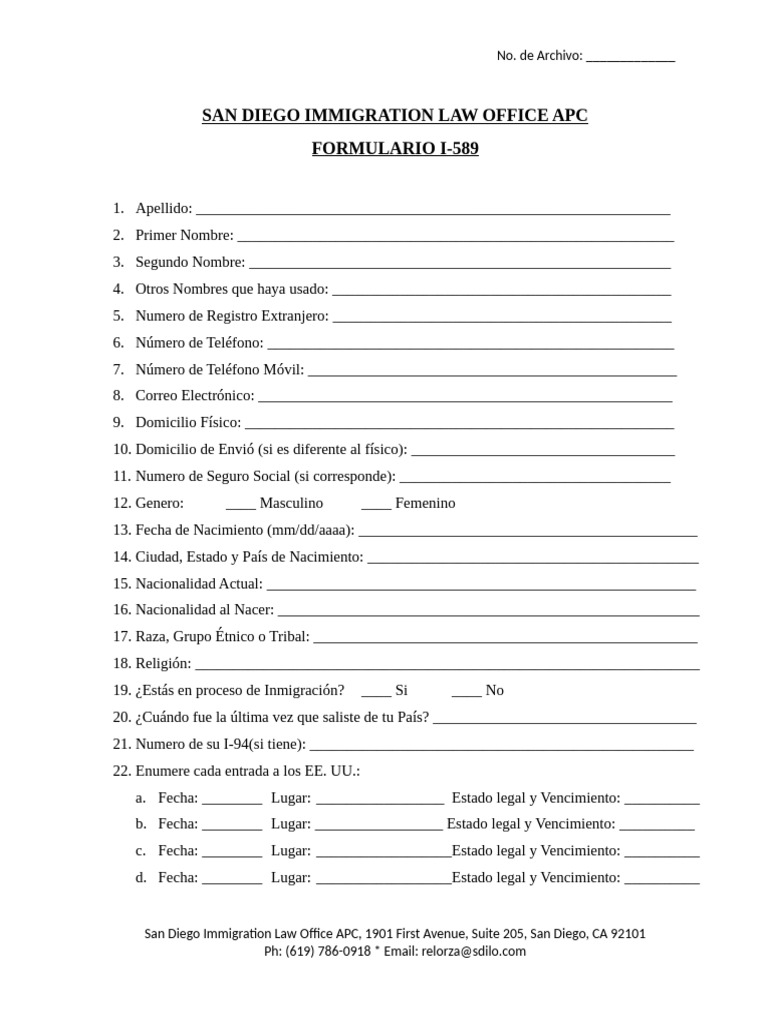 Formulario I-589: Información Personal y Migratoria | PDF