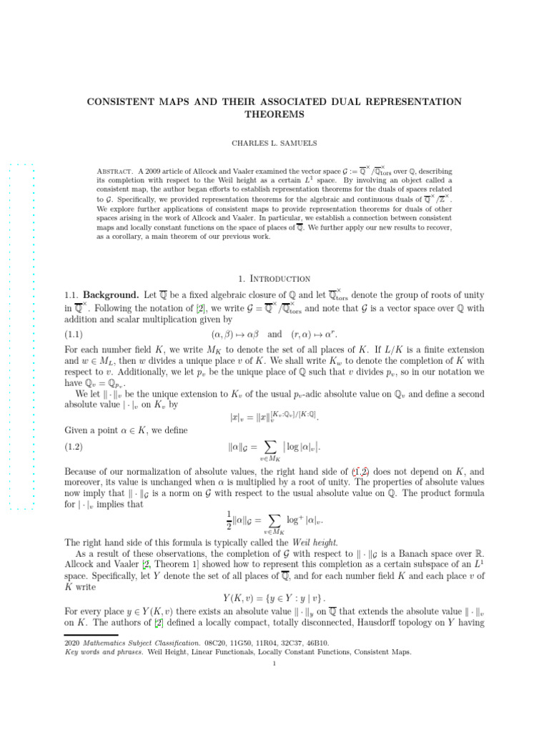 Consistent Maps and Their Associated Dual Representation - C. Samuels ...