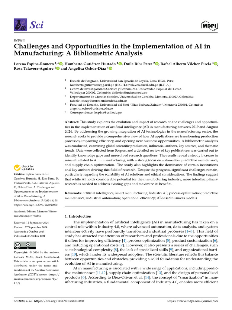 Challenges and Opportunities in the Implementation of AI in Manufacturing: A Bibliometric ...