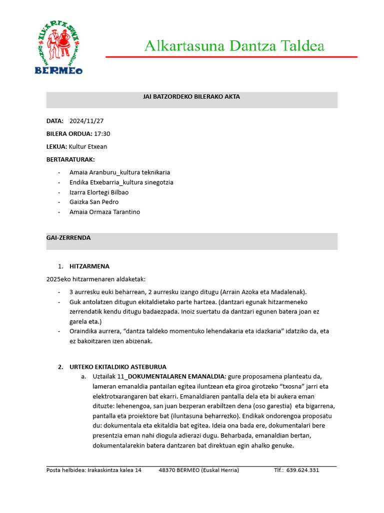 Udalarekin Bilera - 2024 - 11 - 27 | PDF