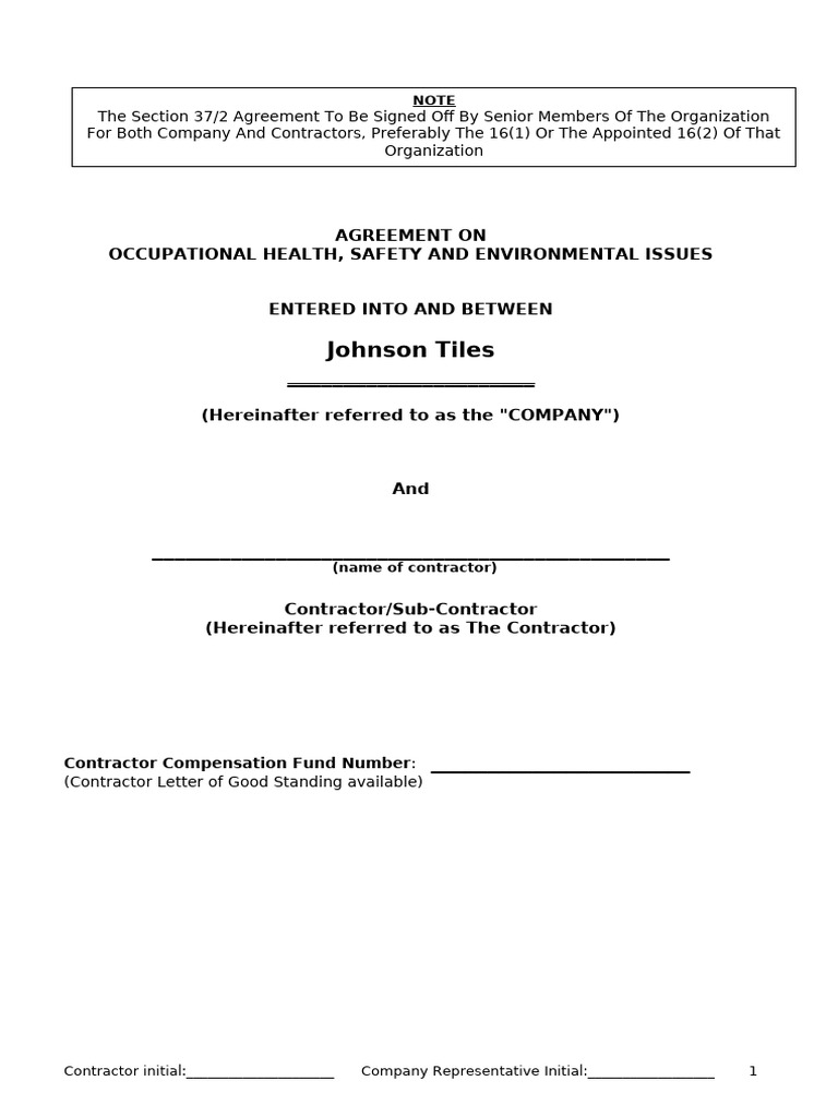 Contractor Safety Agreement Template | PDF | Personal Protective ...