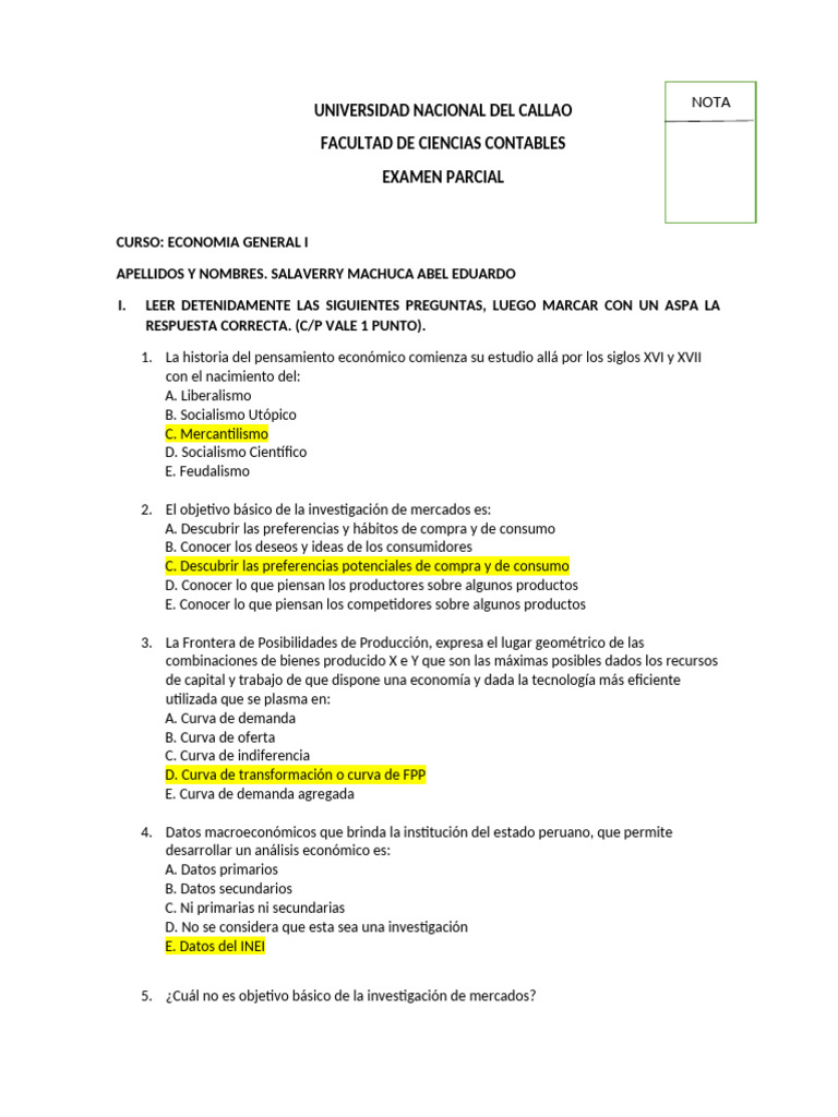 EXAMEN DE ECONOMIA ABEL SALAVERRY | PDF | Ciencias económicas | Mercado (economía)