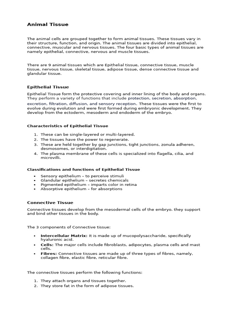 Animal Tissue | PDF | Tissue (Biology) | Epithelium