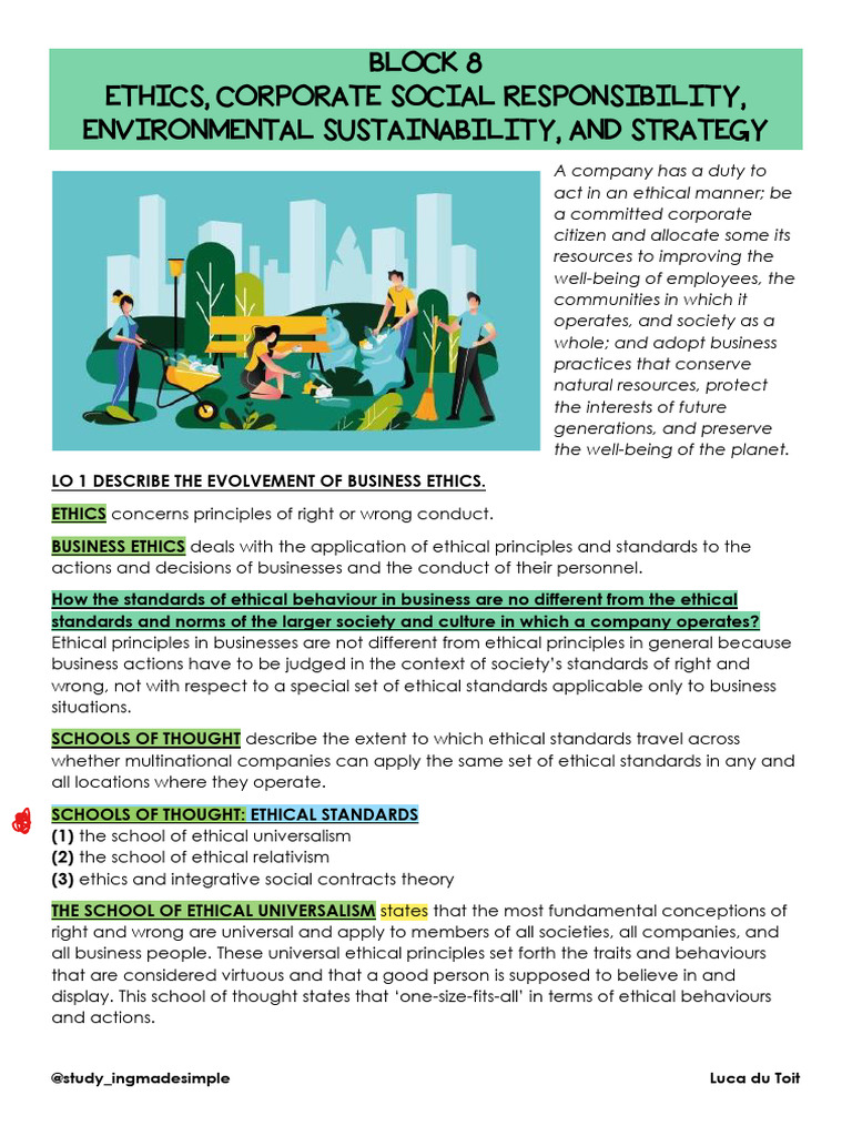Block 8 Ethics J Corporate Social Responsibility J Environmental ...