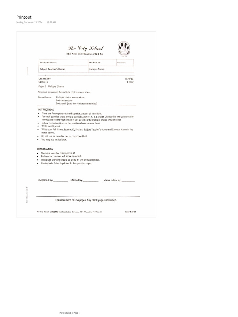 Printout: Sunday, December 15, 2024 12:32 AM | PDF