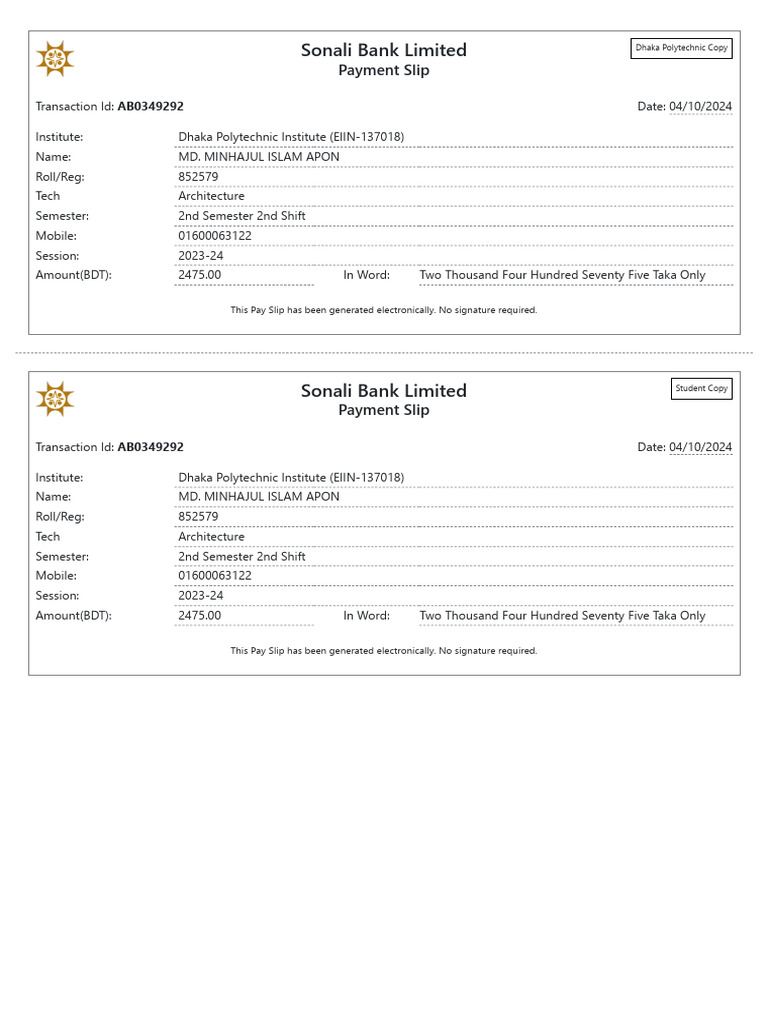 Voucher - Fee Collection | PDF