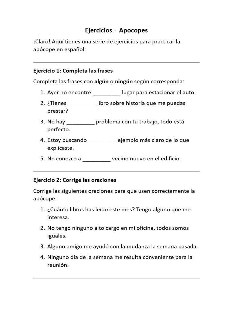 Ejercicios de Apócope en Español | PDF